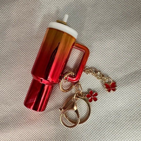 Accessories | Red Gold Metallic Stanley Tumbler Style Keychain Bag ...